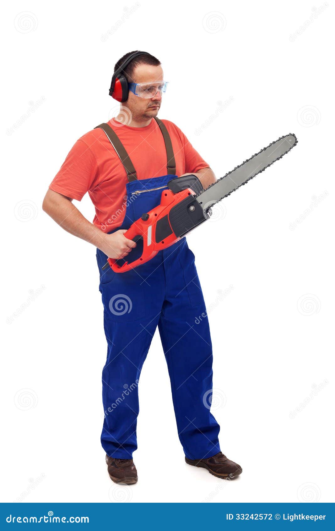 Worker with chainsaw stock photo. Image of woodcutter - 33242572