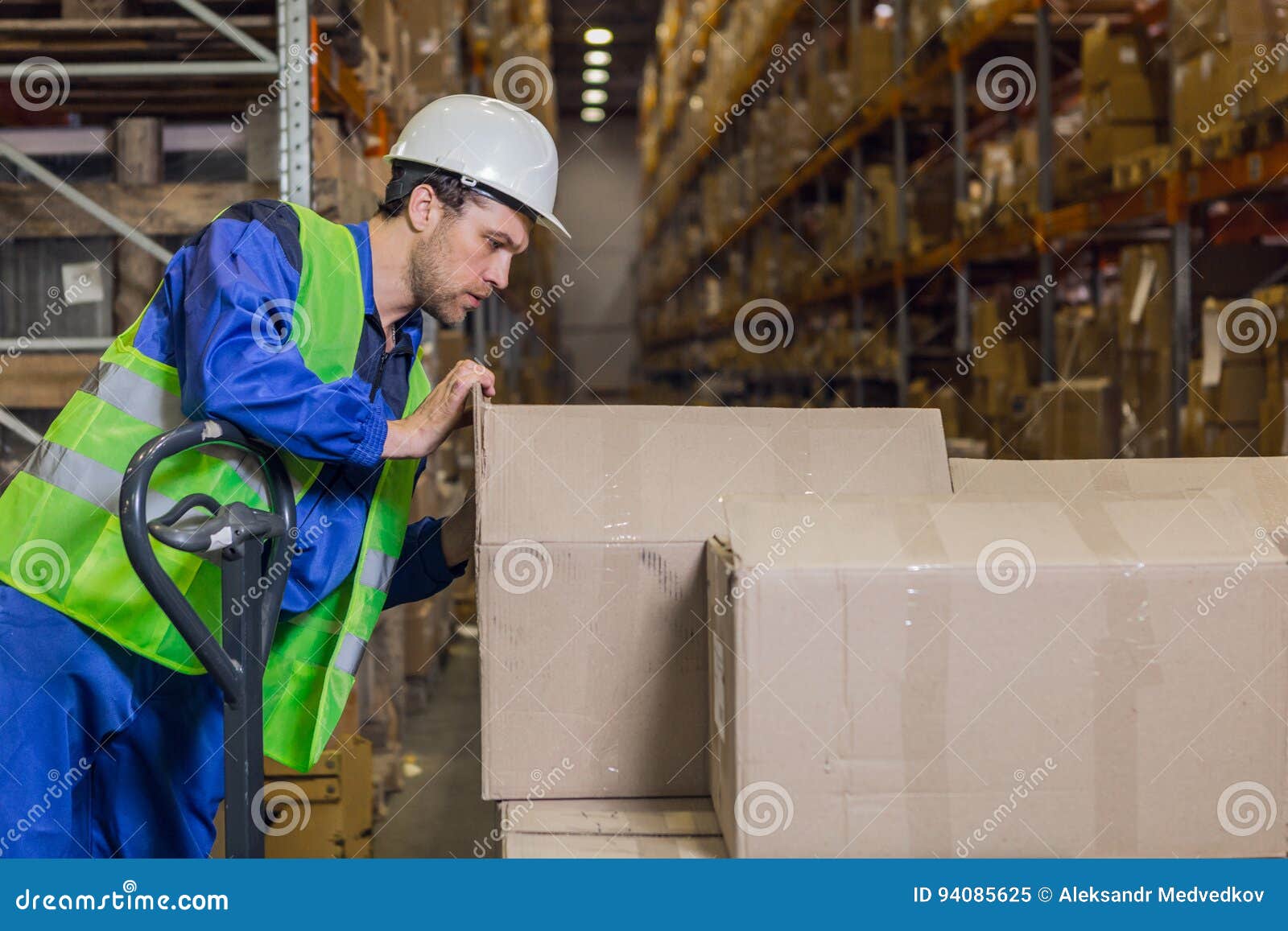 Worker Checking Boxes with Merchandise in Warehouse Stock Image - Image ...