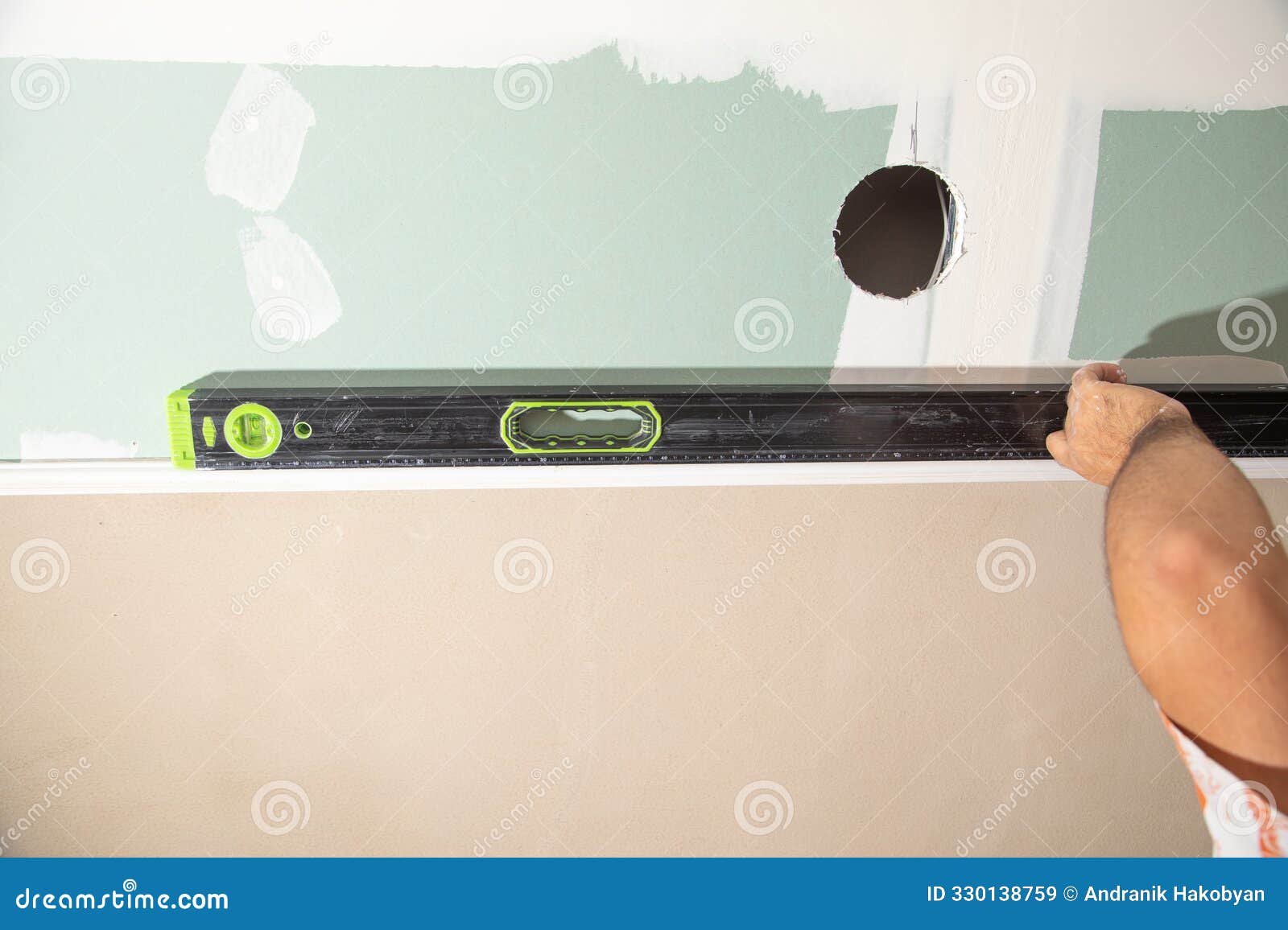 Worker Checking Ceiling with a Spirit Level at Home Stock Image - Image ...