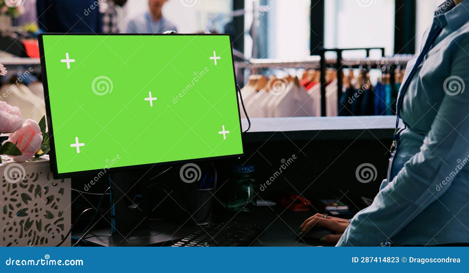 Worker Checking Pc with Green Screen Stock Image - Image of shopping ...