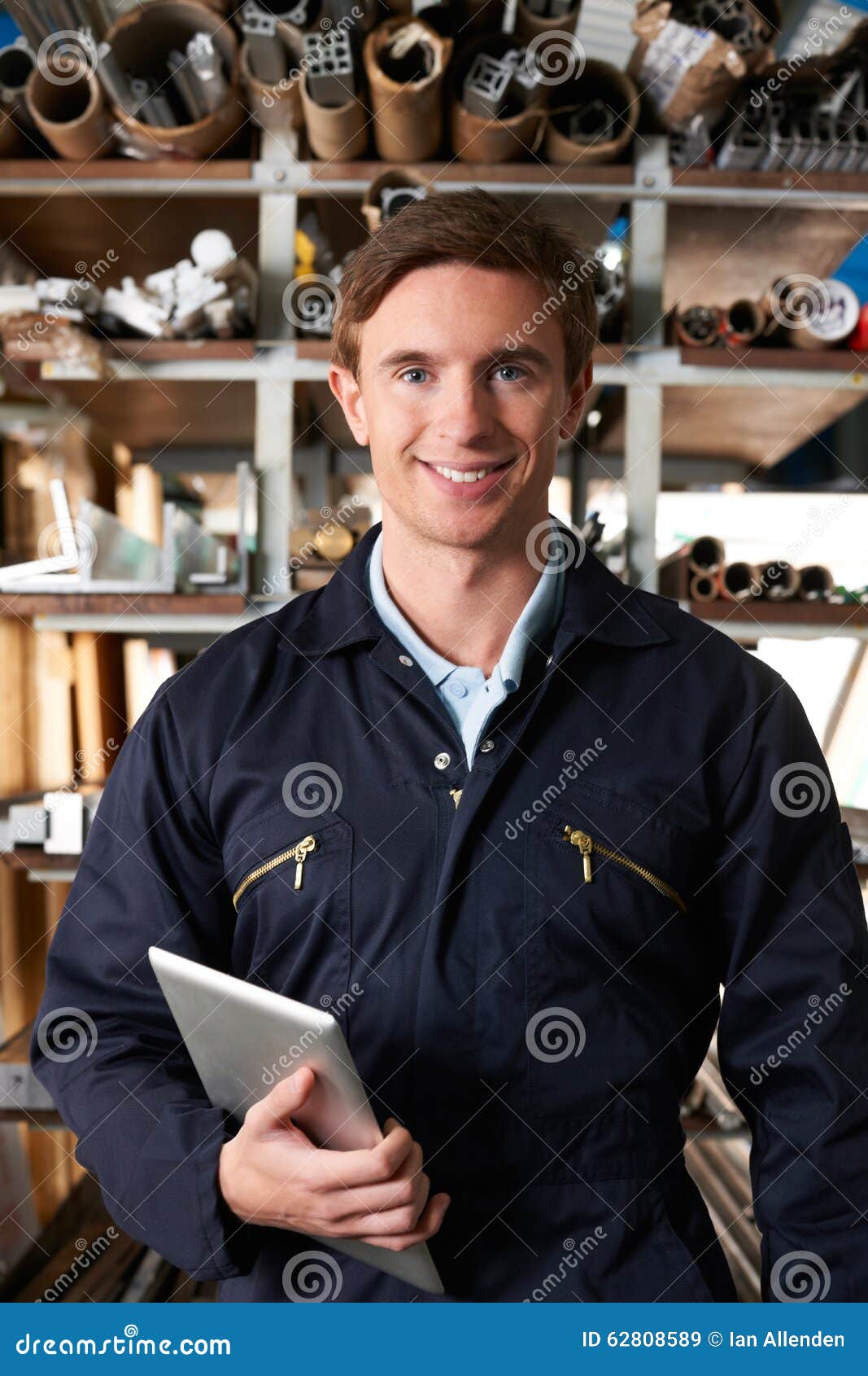 Worker Checking Stock in Factory Using Digital Tablet Stock Image ...