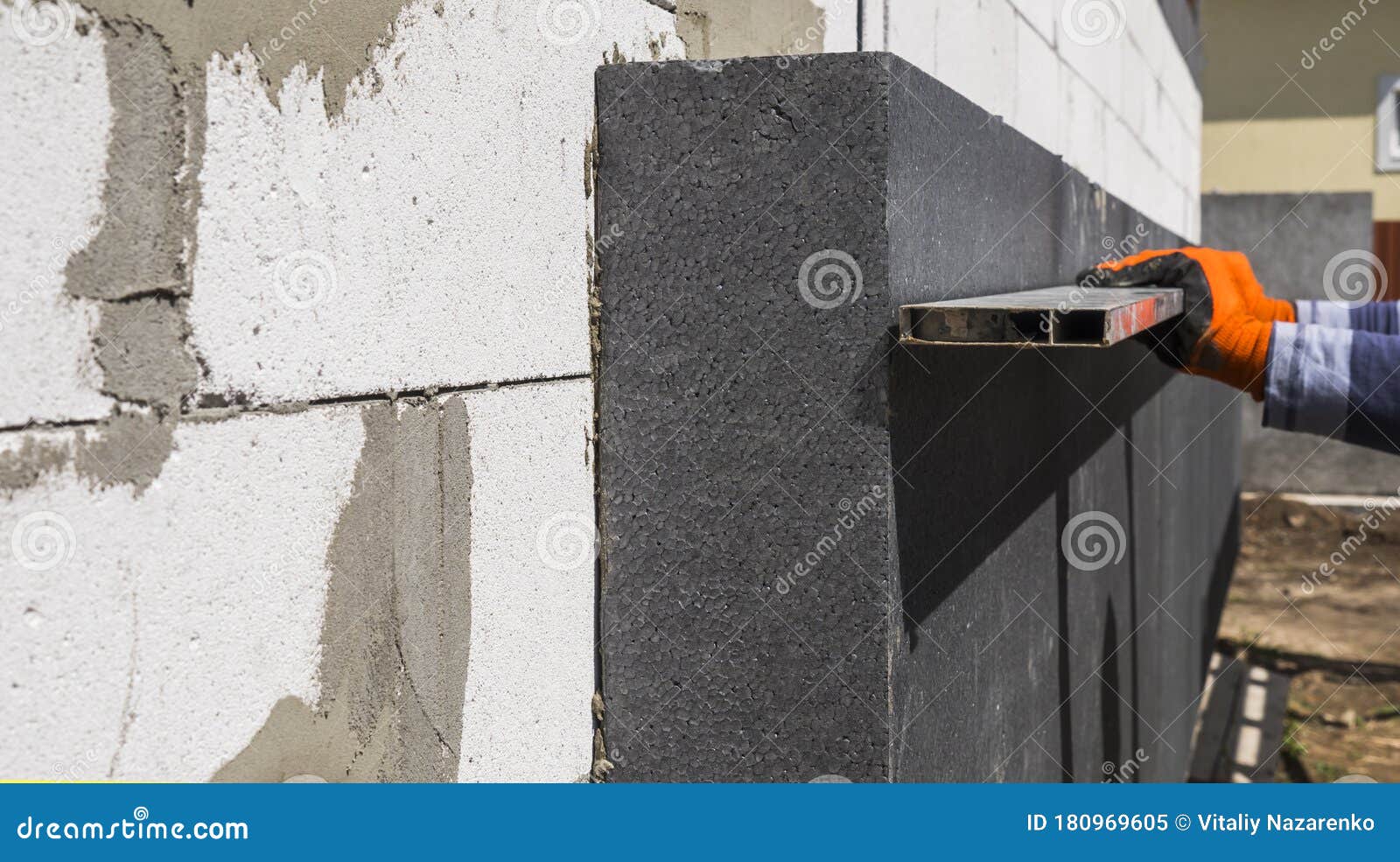 Worker Checks the Accuracy of the Insulation Sticker Stock Image ...