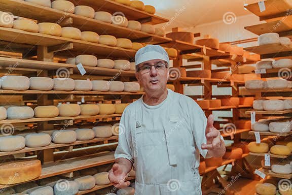 A Worker at a Cheese Factory Sorting Freshly Processed Cheese on Drying ...