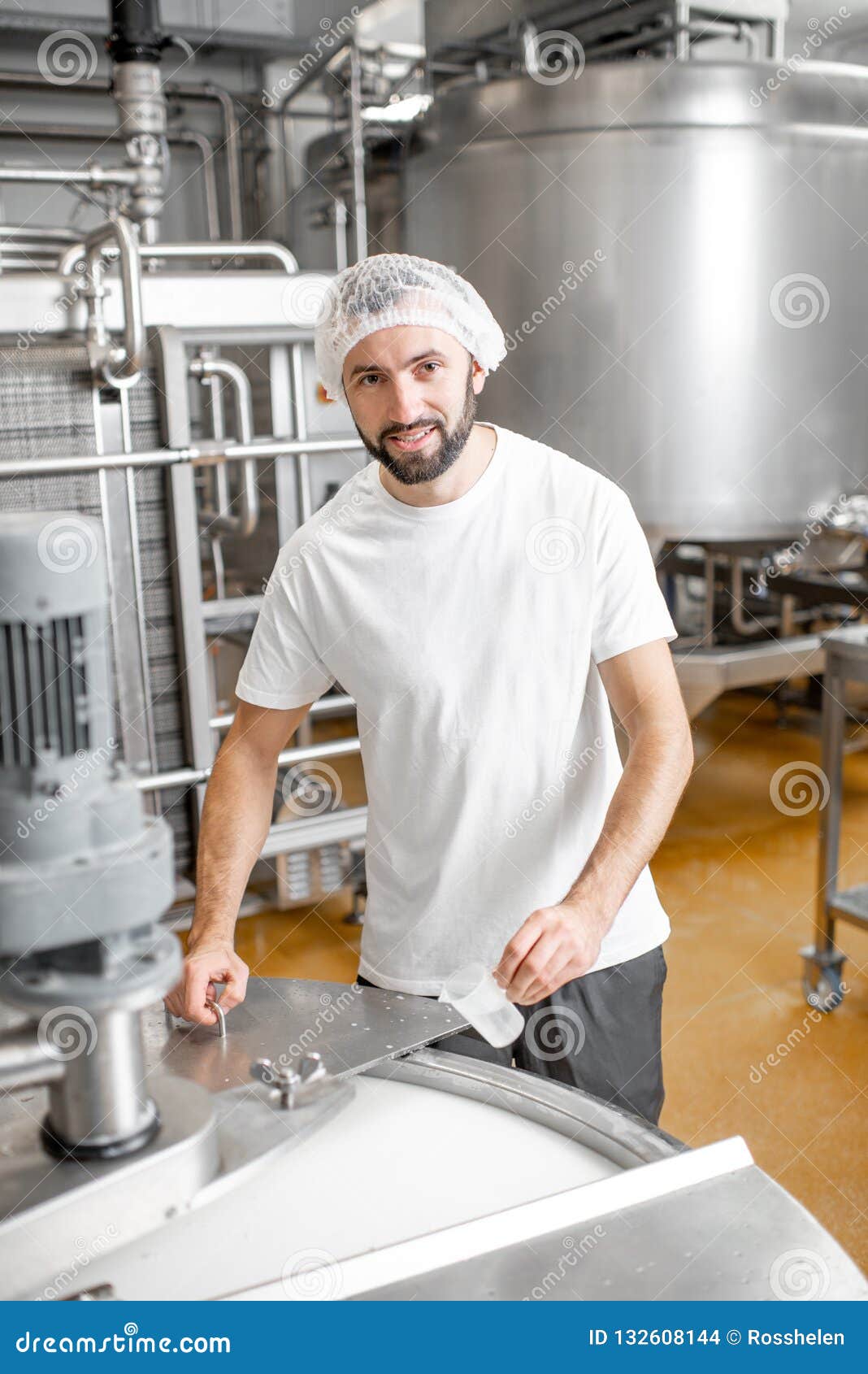 Worker at the Cheese Manufacturing Stock Photo - Image of processing ...
