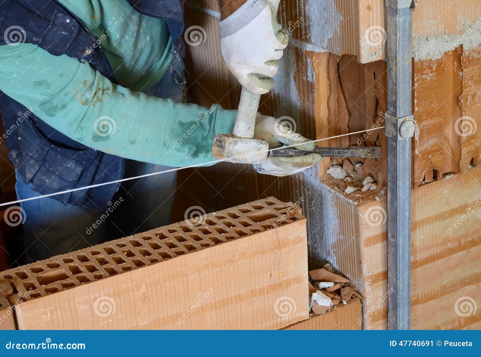 Worker With Chisel And Hammer Check Concrete Base Stock Photography ...