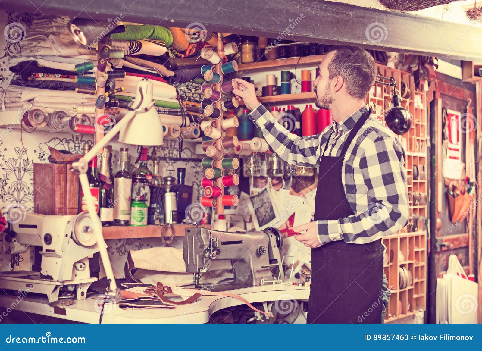 Worker Choosing Thread for Sewing Stock Photo - Image of accuracy ...
