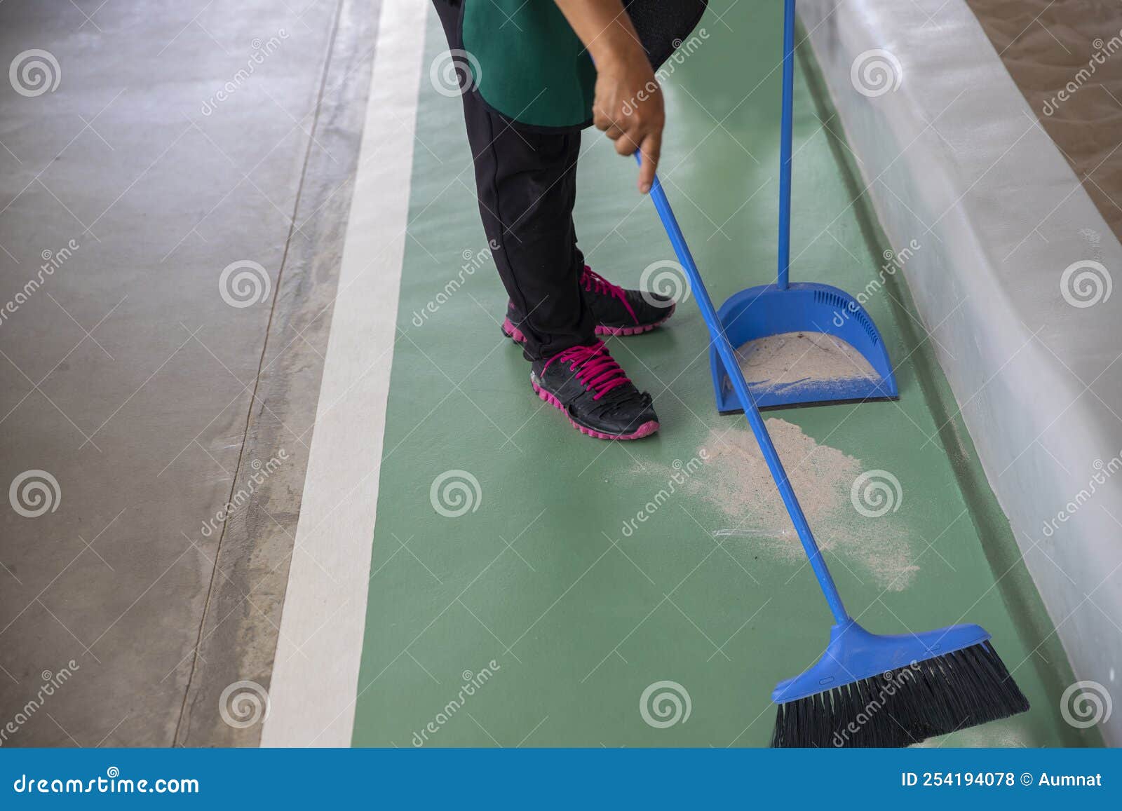 Worker Cleaning with Broom Sweeping on the Floor Stock Photo - Image of ...