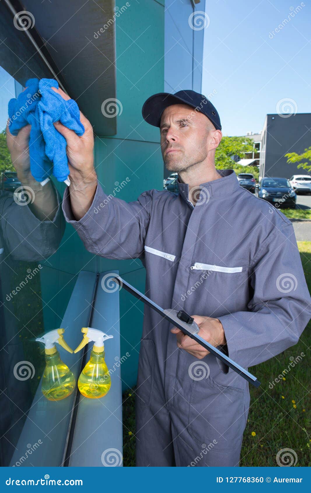 Worker Cleaning Building Window Stock Photo - Image of transparent ...