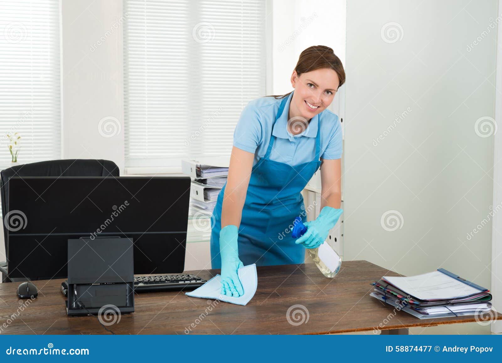 Worker Cleaning Desk with Rag Stock Image - Image of detergent, routine ...