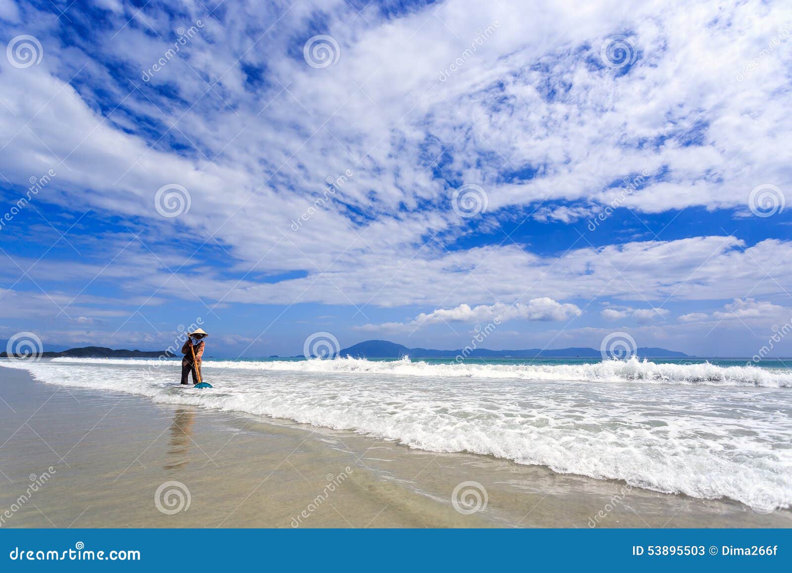 Worker Cleaning Doc Let Beach, Vietnam Stock Image - Image of cleaning ...