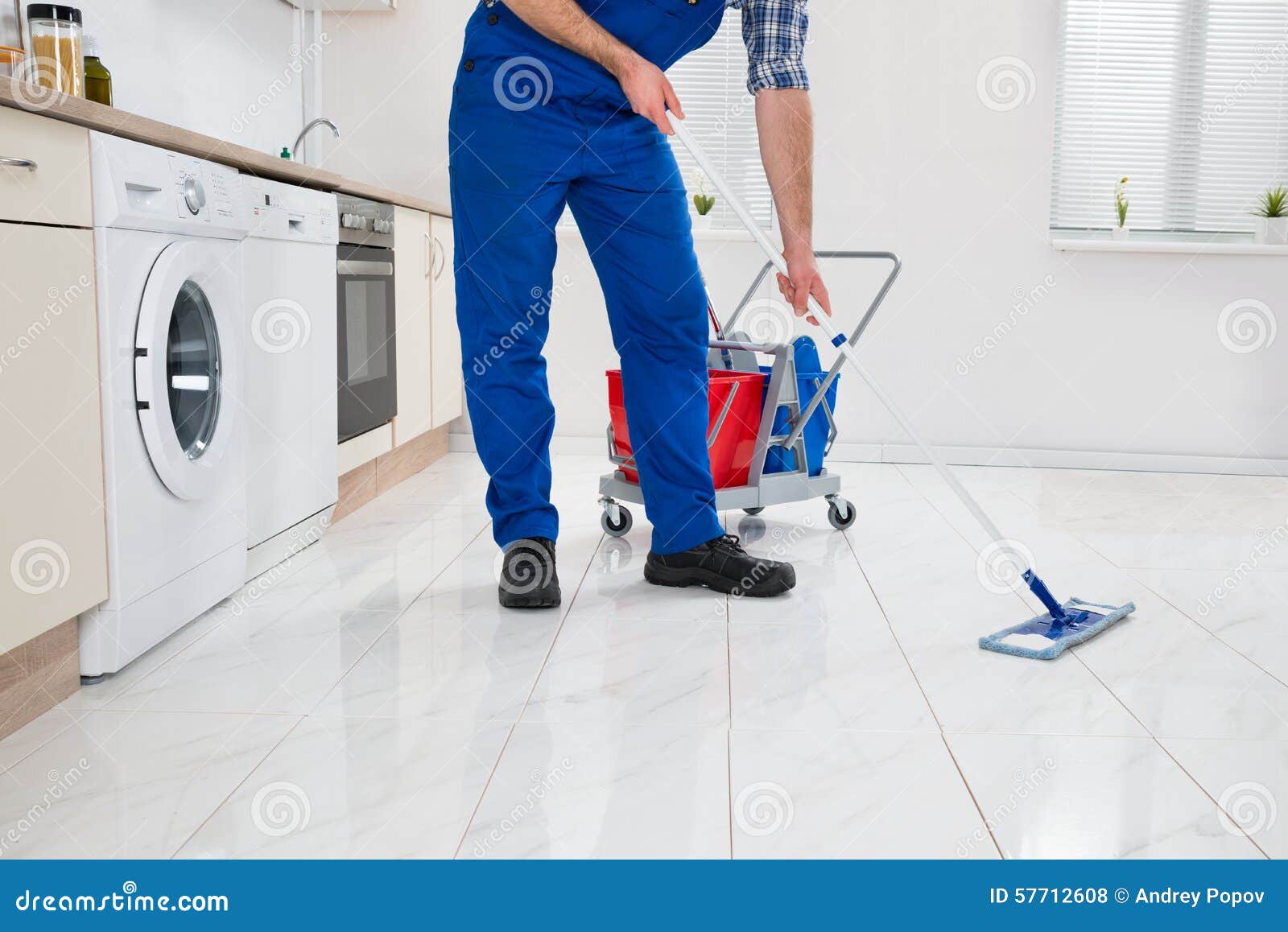 Worker Cleaning Floor in Kitchen Room Stock Photo - Image of indoors ...