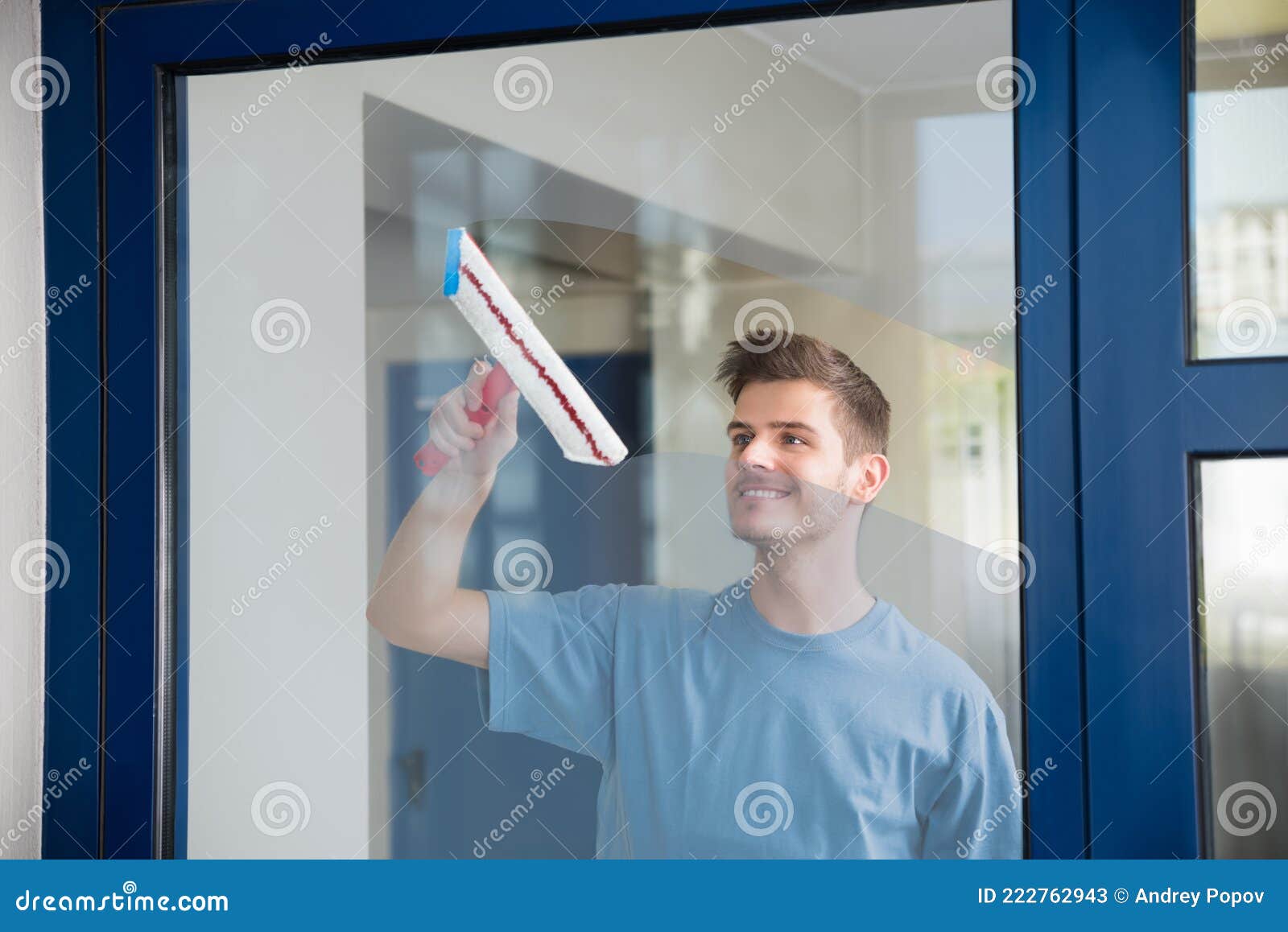 Worker Cleaning Glass with Mop Stock Image - Image of person, happy ...