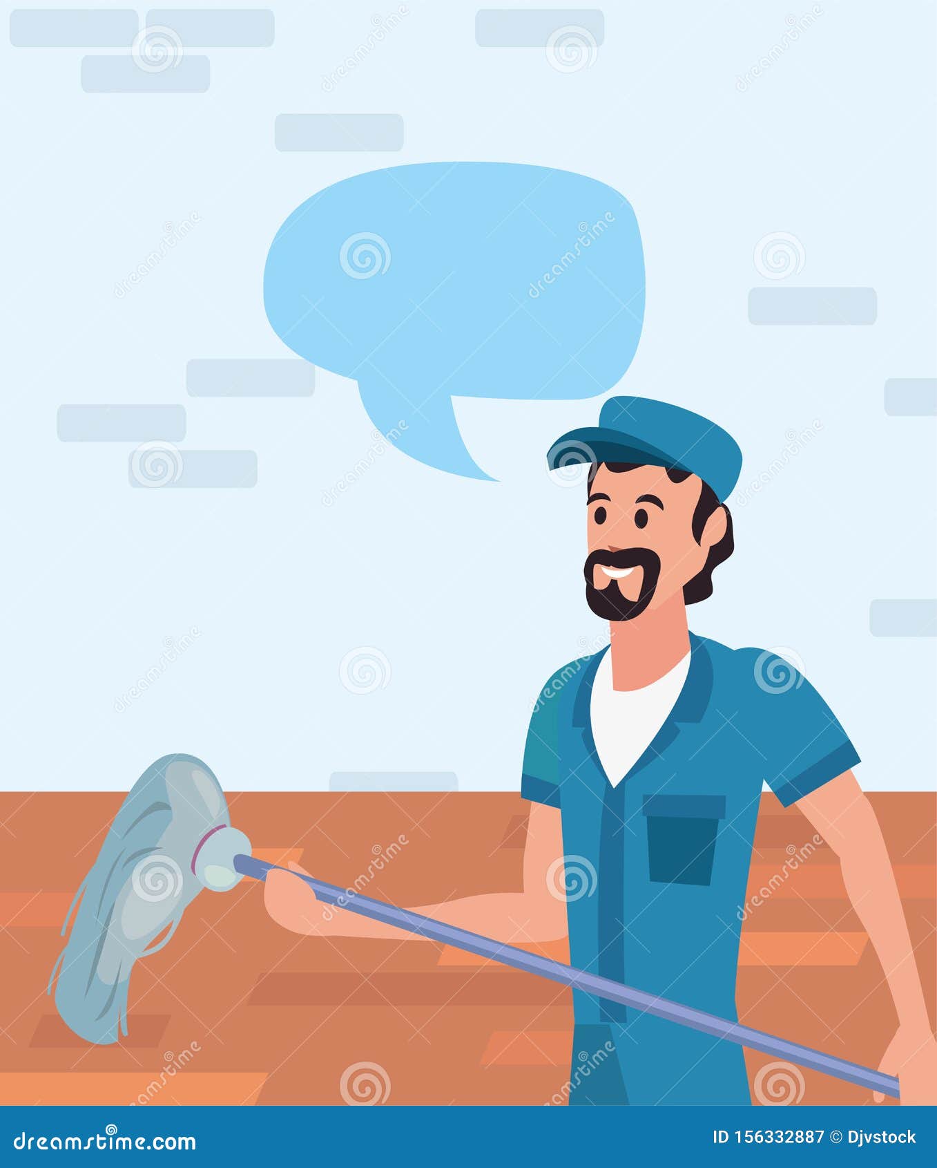 Worker Cleaning Man Mop Vector Ilustration Stock Illustration ...