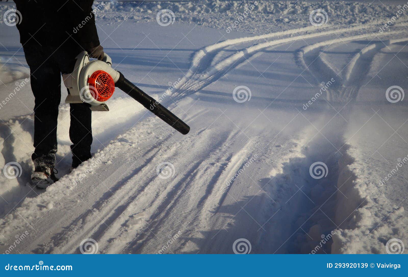 Worker Cleaning Pavement from Snow with Blower Stock Image - Image of ...