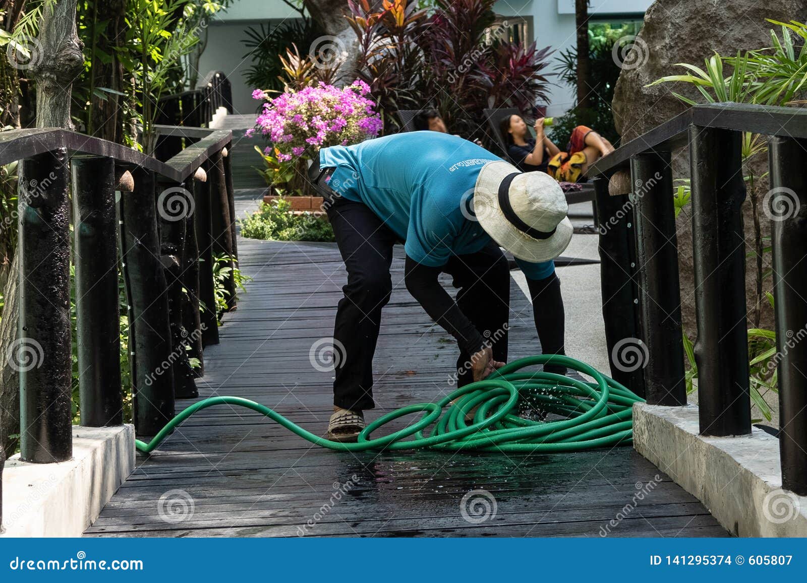 Worker Cleaning the Pool. Pool Cleaner Thailand Stock Photo - Image of ...