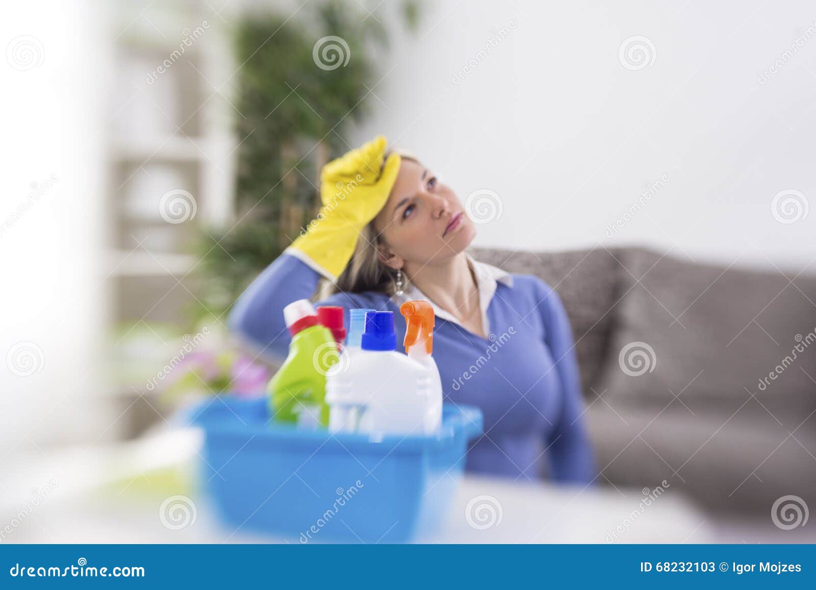 Worker from Cleaning Service is Tired Stock Image - Image of blond ...