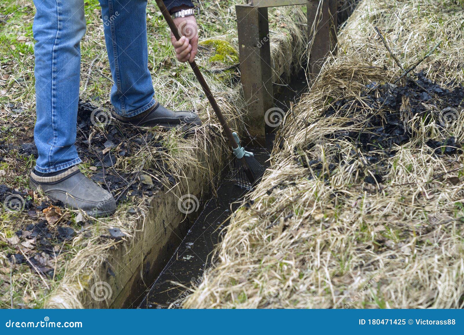 Worker Cleaning Small Canal Stock Image - Image of water, cleaning ...