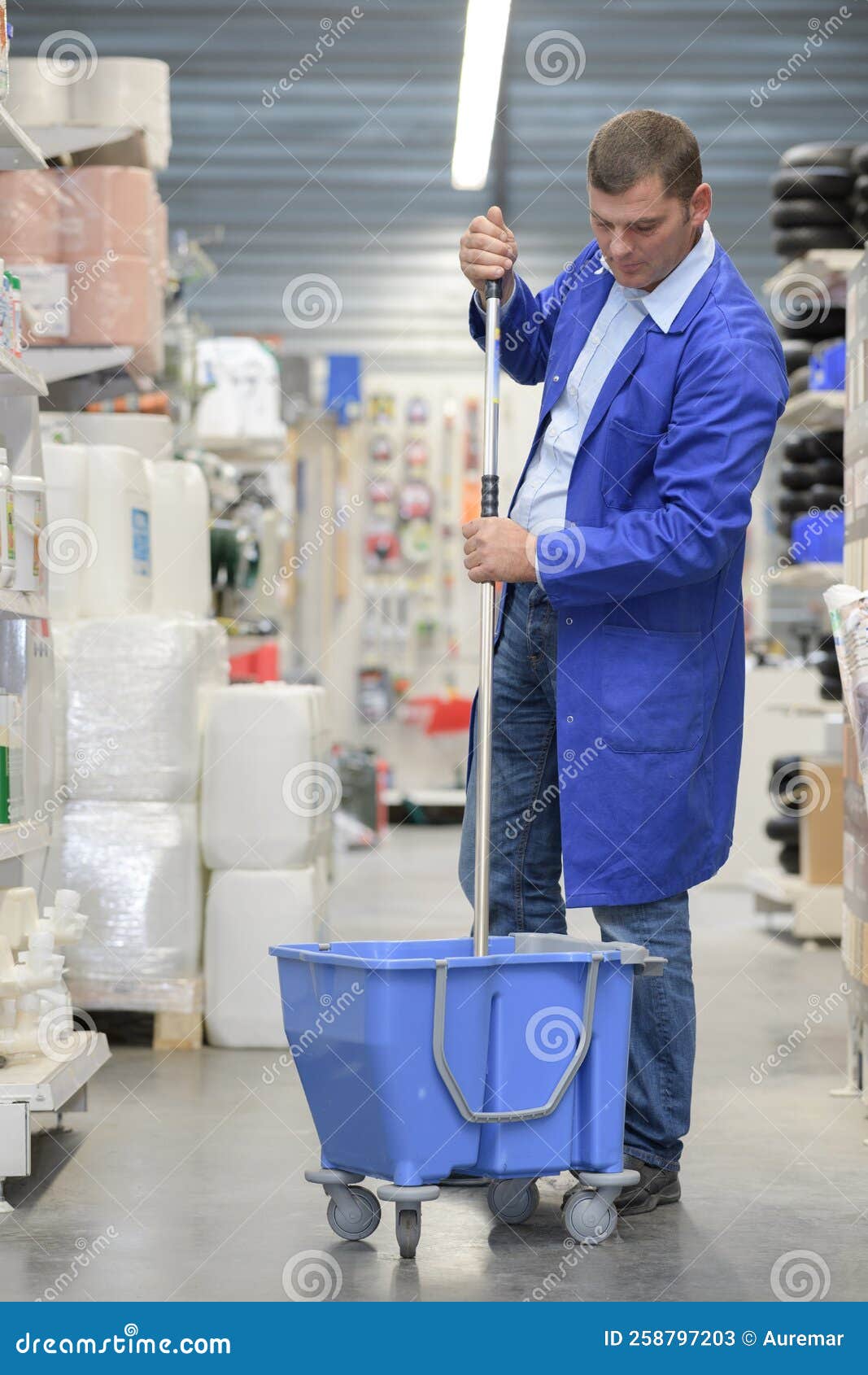 Worker Cleaning Store Floor Stock Image - Image of cleaning, caucasian ...