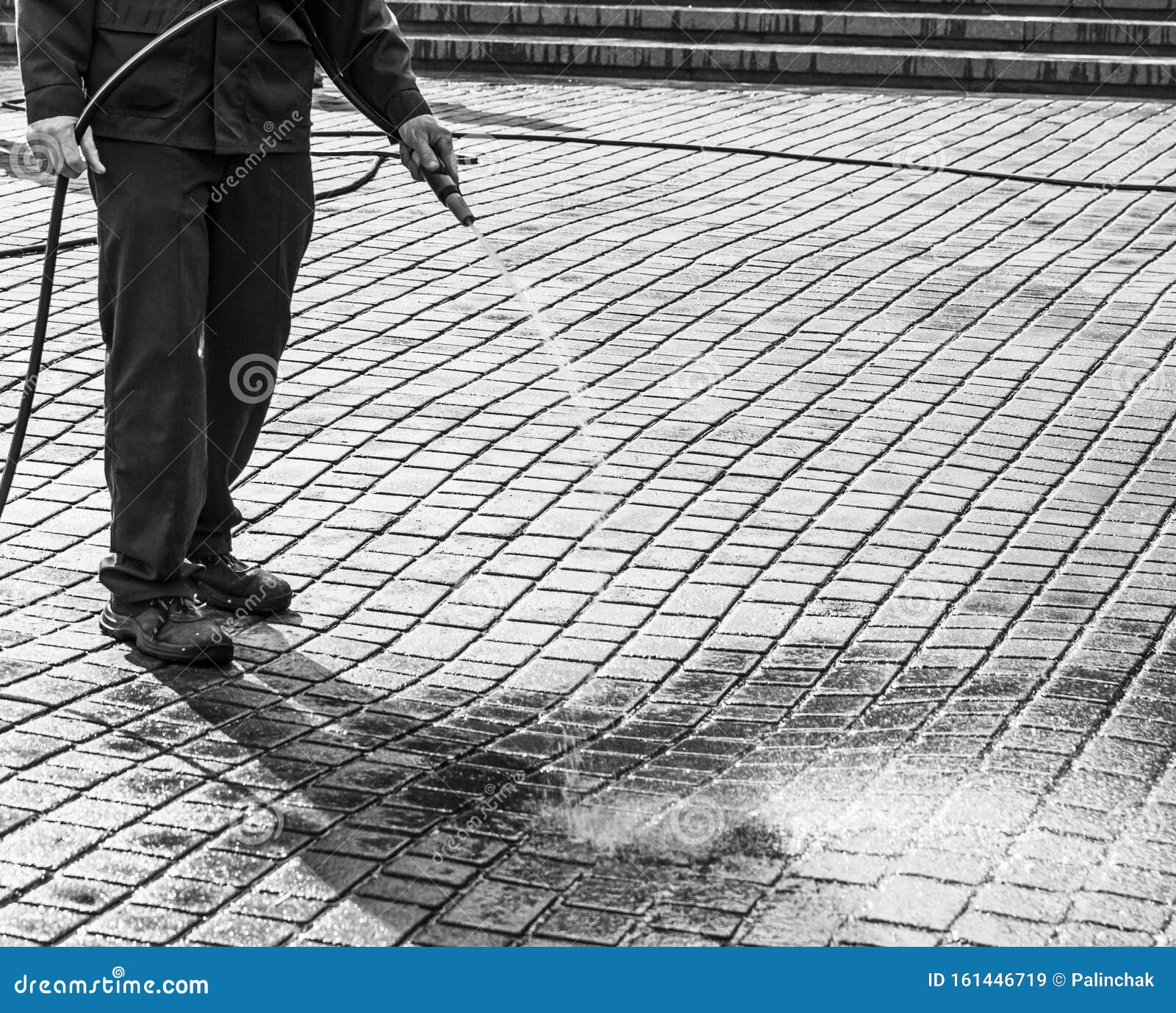 Worker Cleaning the Street Sidewalk Stock Image - Image of machinery ...