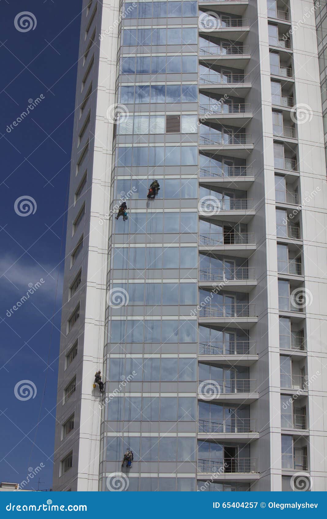 Worker Cleaning Windows on Height Stock Image - Image of carabiner ...