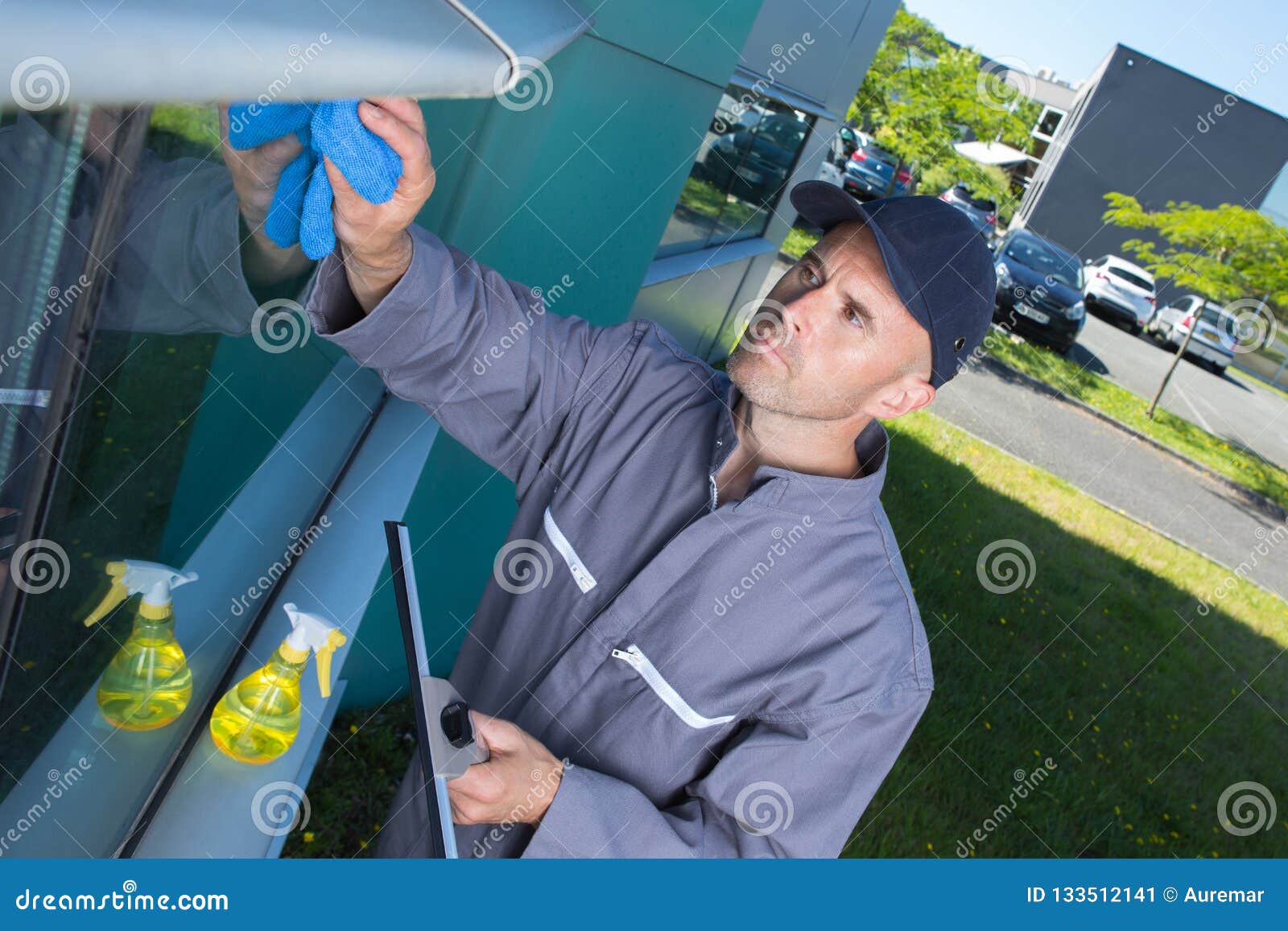 Worker Cleaning Windows Service on High Rise Building Stock Image ...