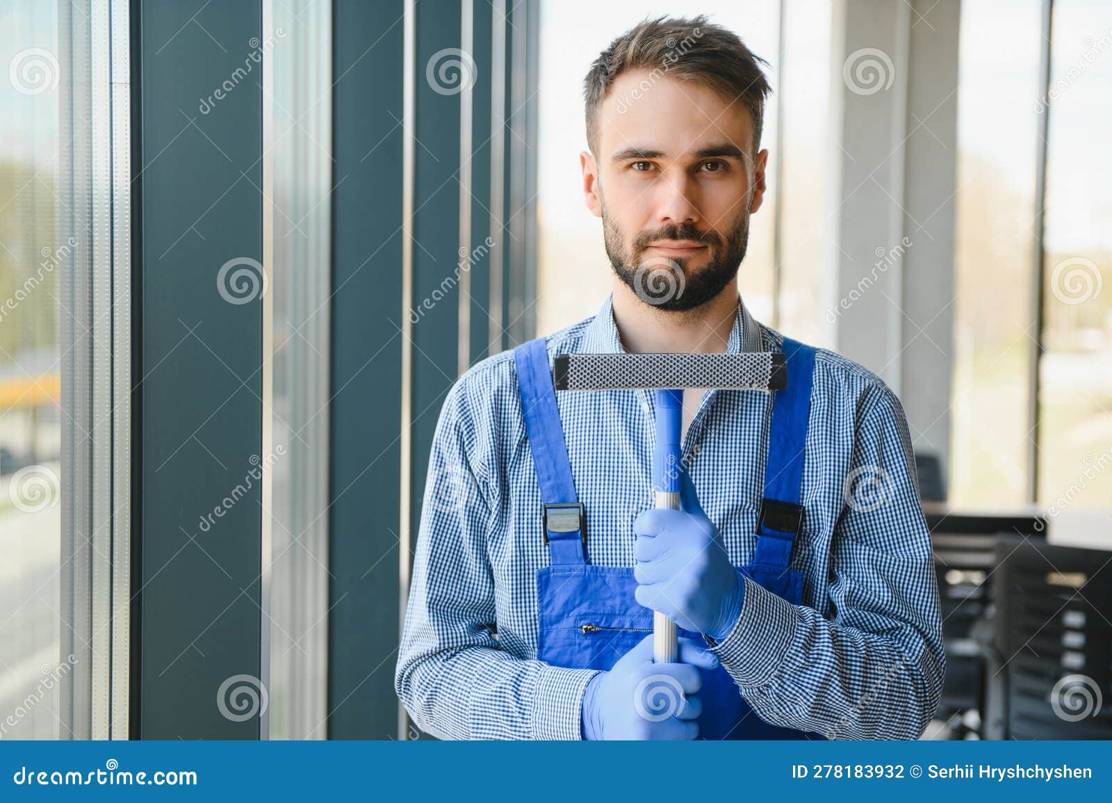 Worker Cleaning Windows Service on High Rise Building Stock Photo ...