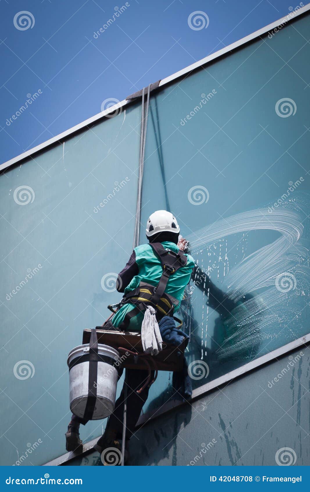 Worker Cleaning Windows Service on High Rise Building Stock Photo ...