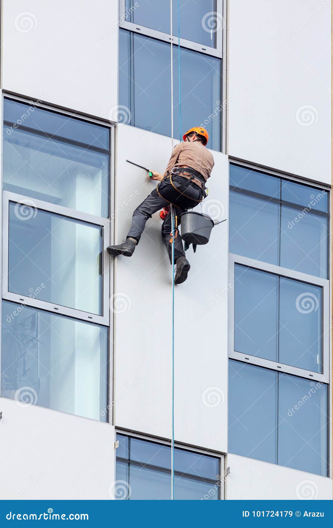 The Worker Cleaning Windows Service on High Rise Editorial Stock Image ...