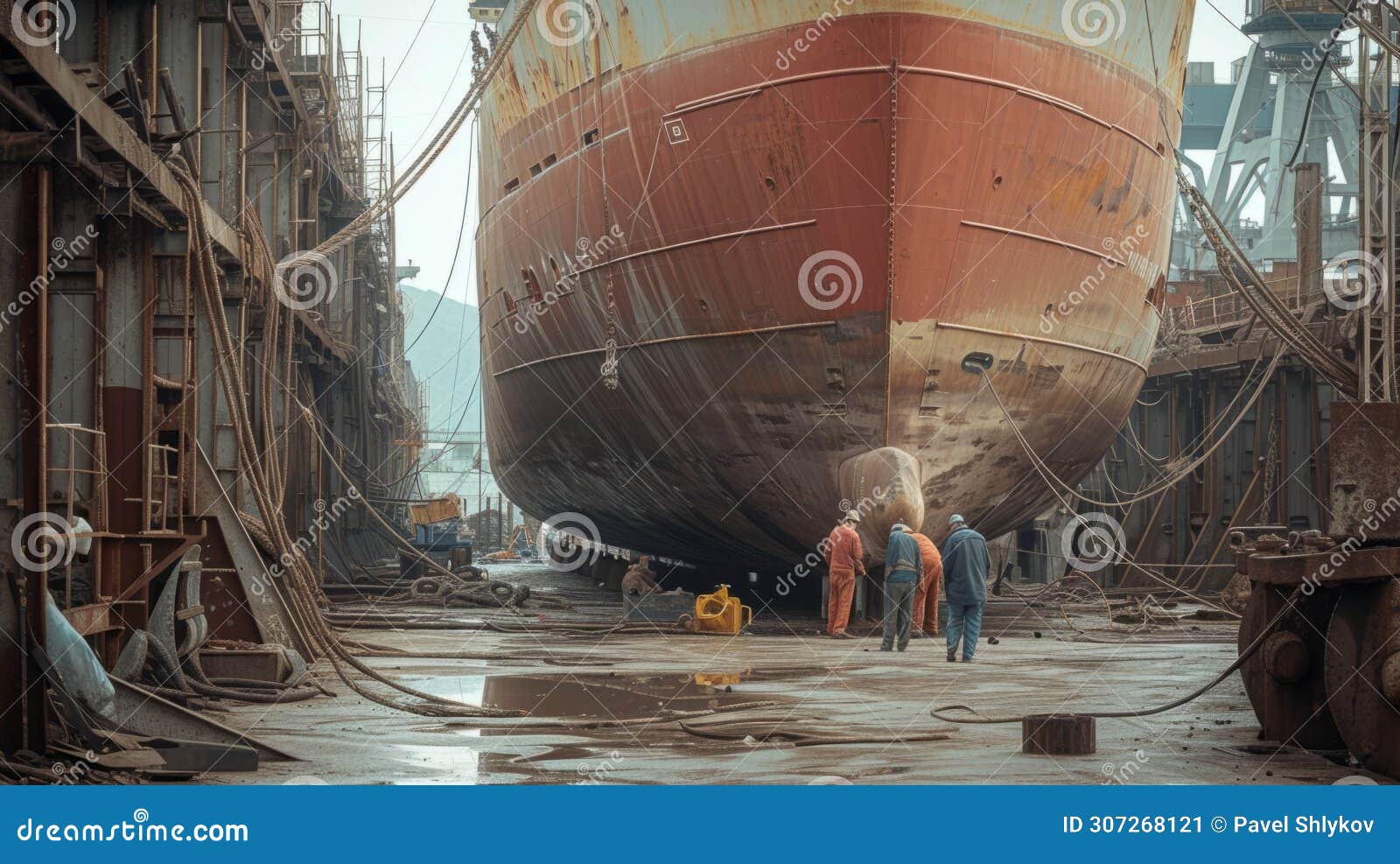 Worker Cleans the Hull of an Old Ship from Rust. Vessel Renovation ...