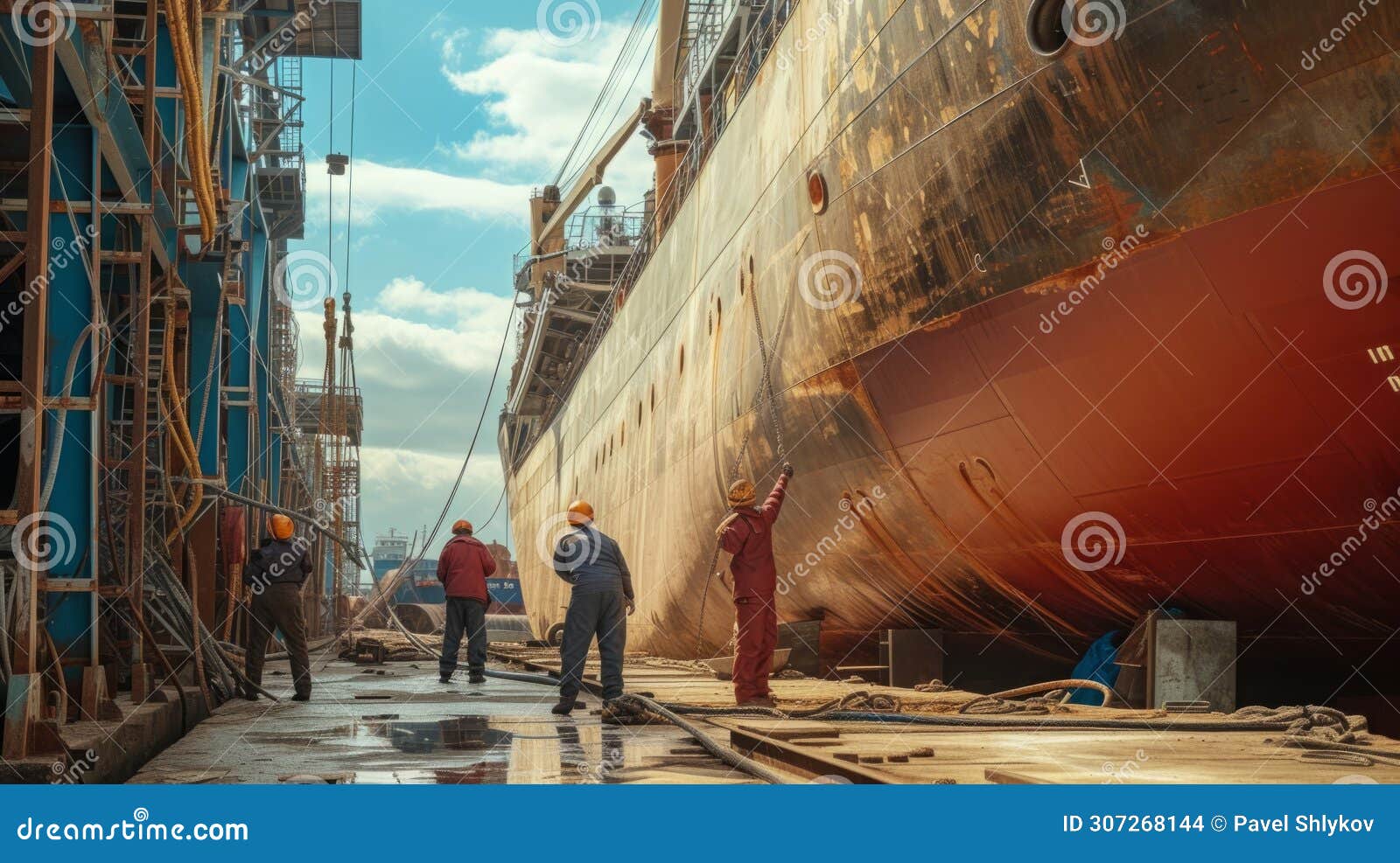 Worker Cleans the Hull of an Old Ship from Rust. Vessel Renovation ...