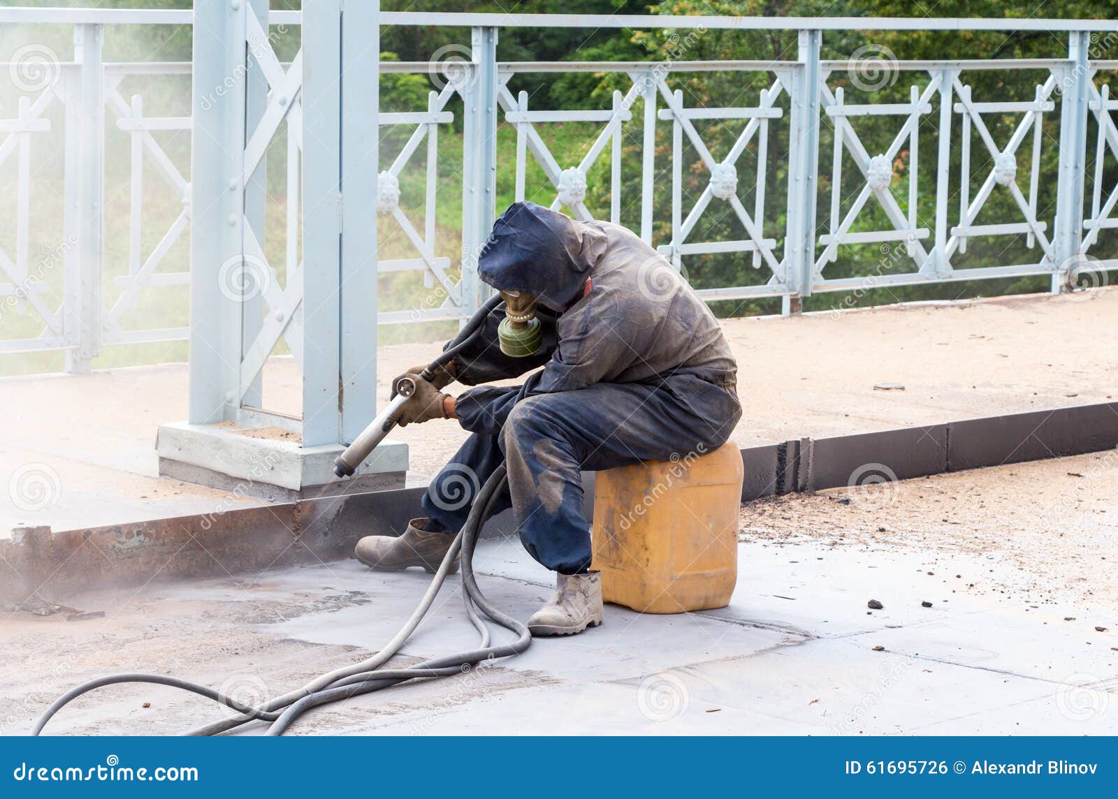 Worker Cleans the Metal Structures Sandblasting Tool Stock Photo ...