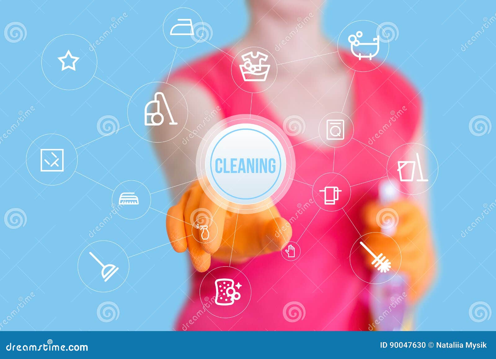 Worker Clicks on the Cleaning Button . Stock Photo - Image of cloth ...