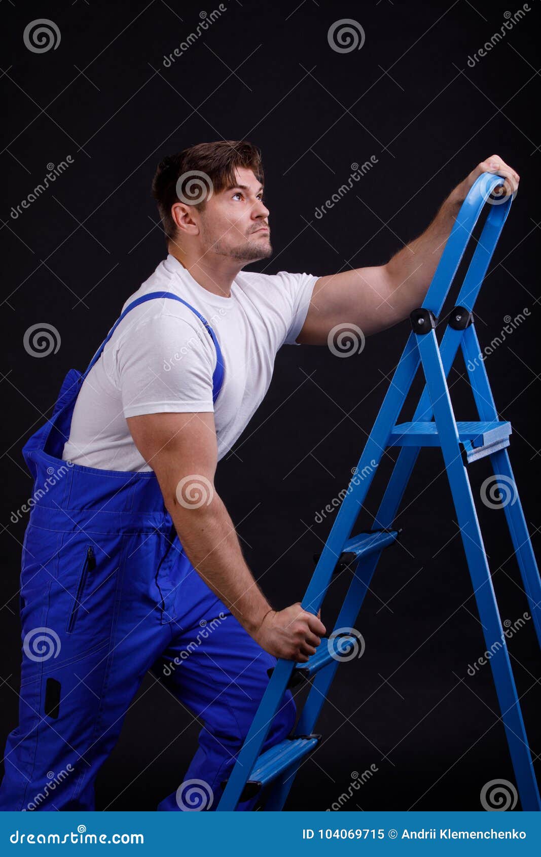 Worker Climbing Ladder