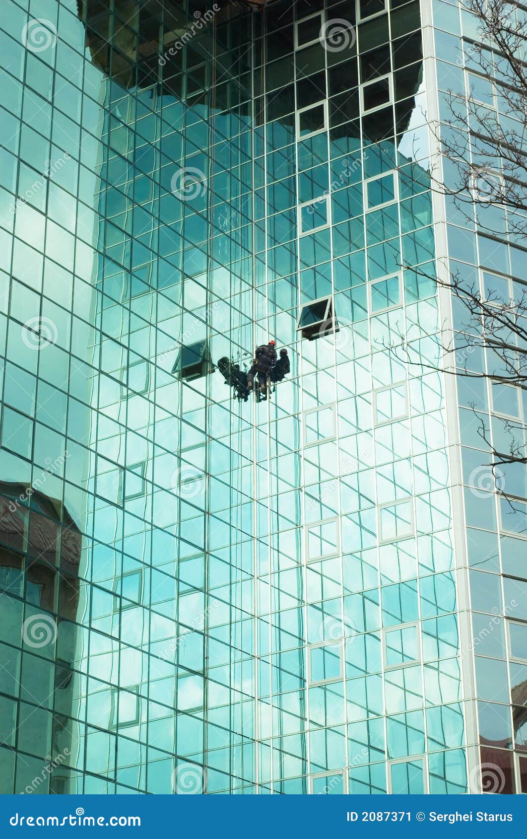 Worker Climbing at Mirror Wall Stock Image - Image of architecture ...