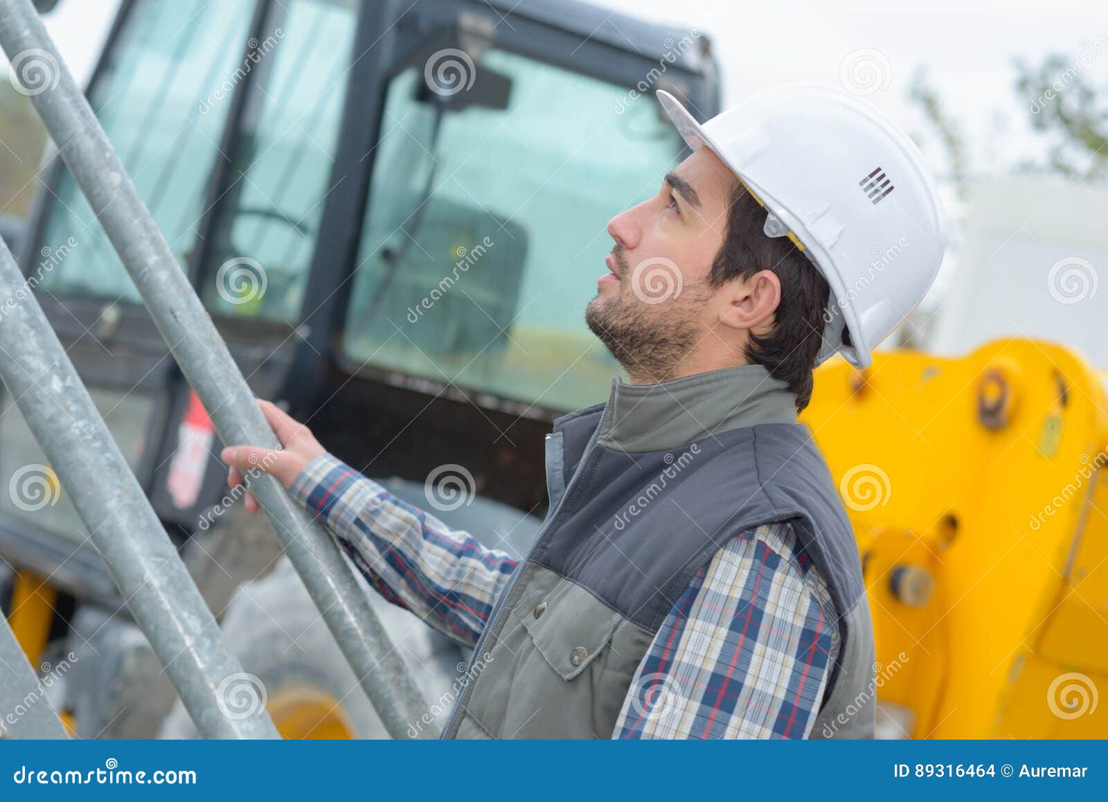 Worker climbing on steps stock photo. Image of inspect - 89316464