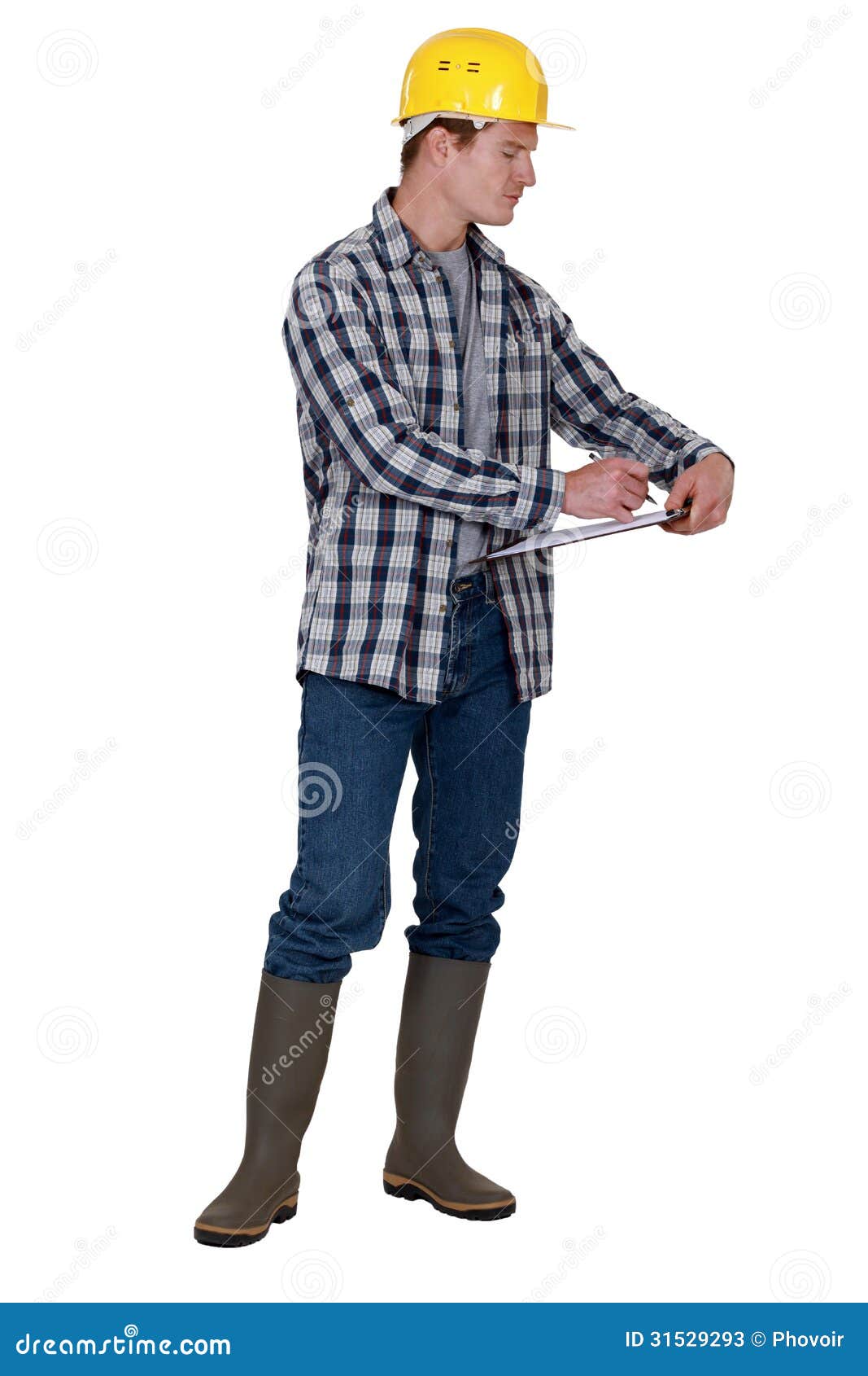 Worker with a clipboard stock image. Image of hardhat - 31529293