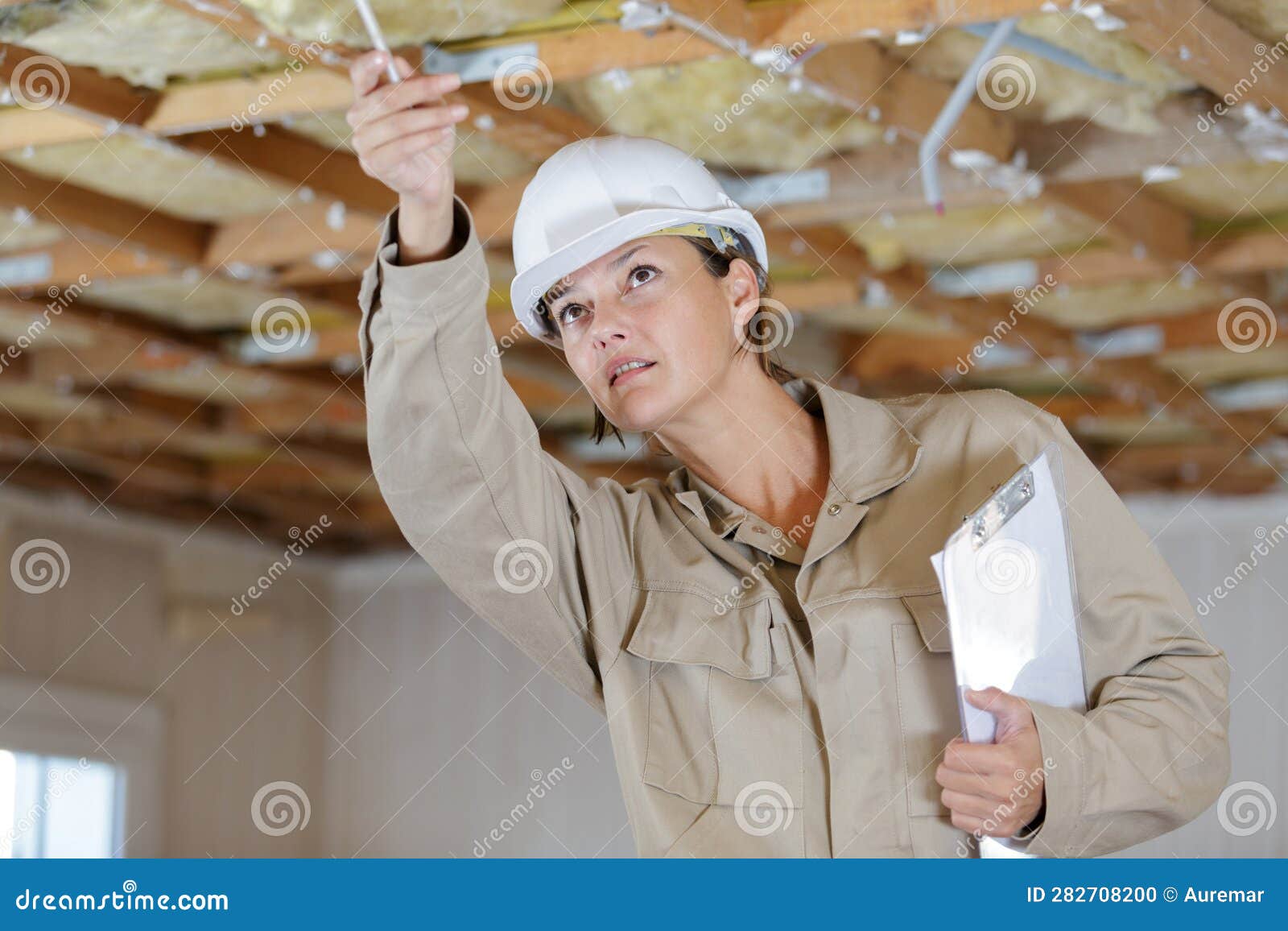 Worker with Clipboard Pointing Stock Photo - Image of industrial ...