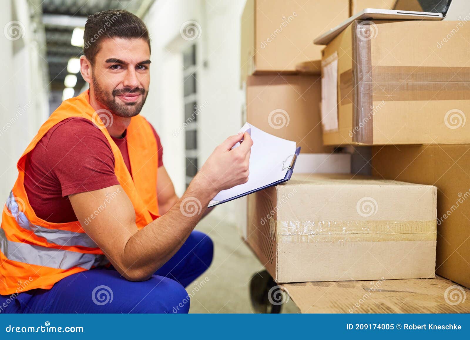 Worker with Clipboard in Warehouse with Checklist Stock Image - Image ...