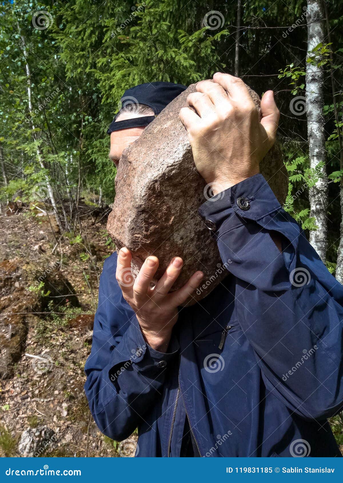 Worker with a Closed Face is a Heavy Boulder Stock Image - Image of ...