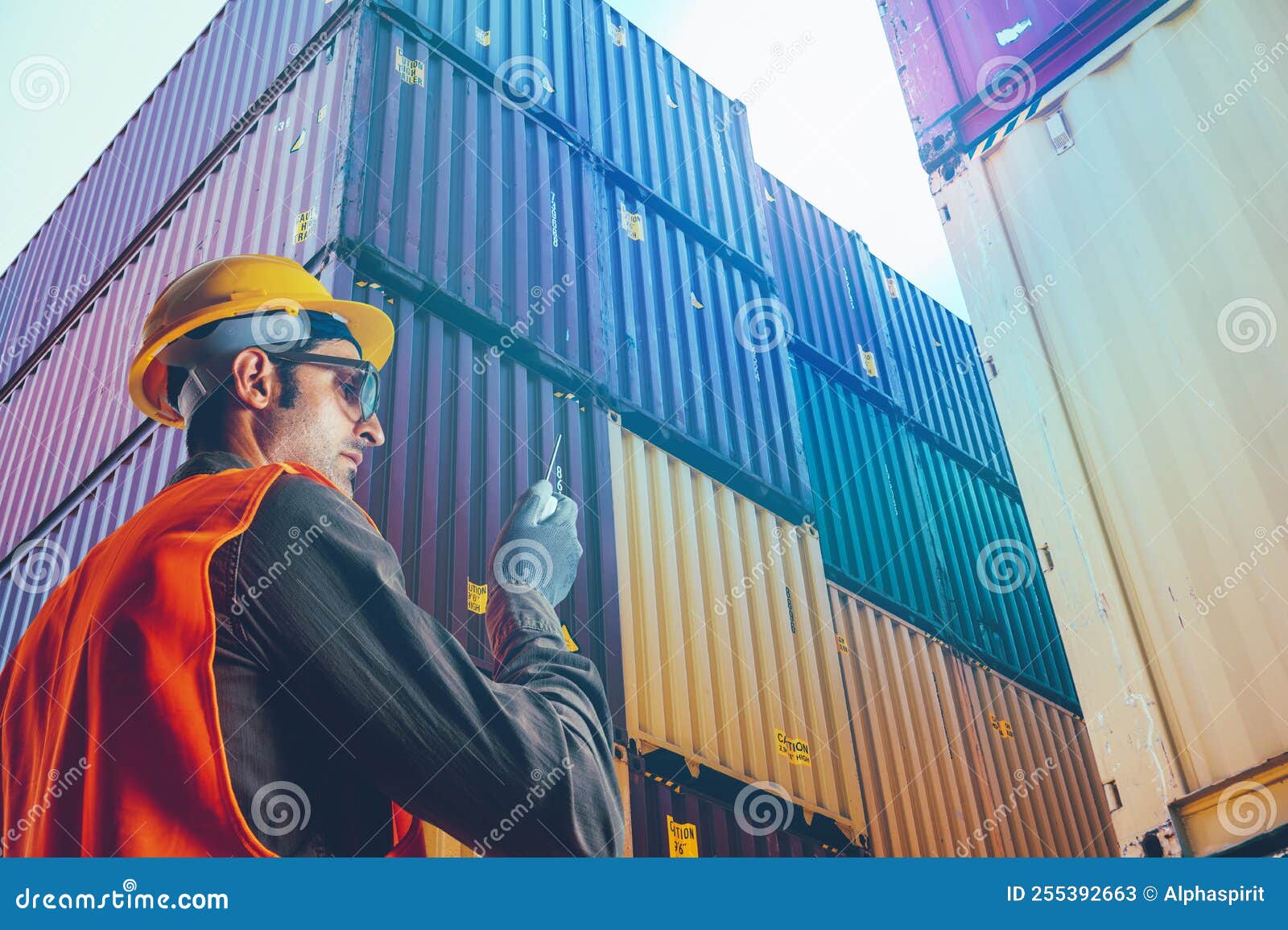 Worker Communicate Using Radio To Control Loading Containers at Port ...