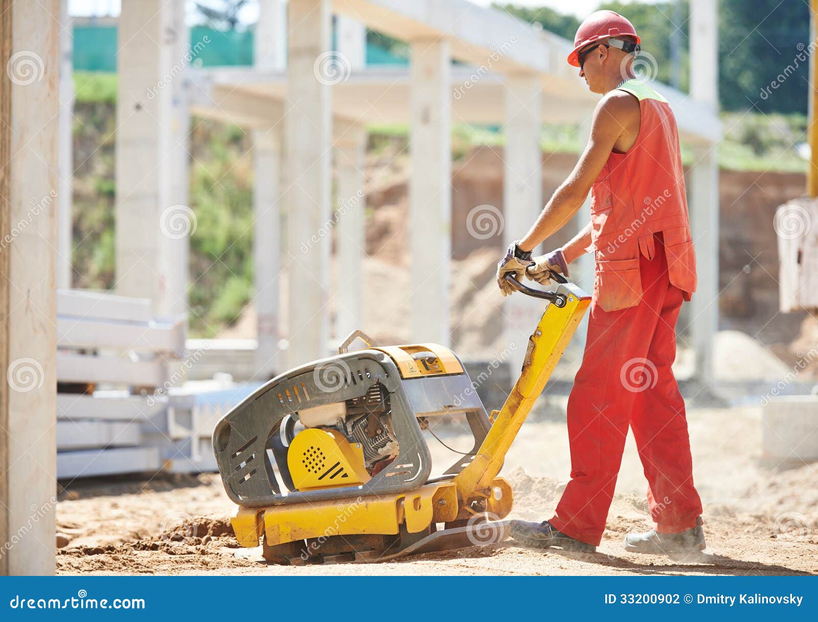Worker with Compaction Machine Stock Photo - Image of building ...