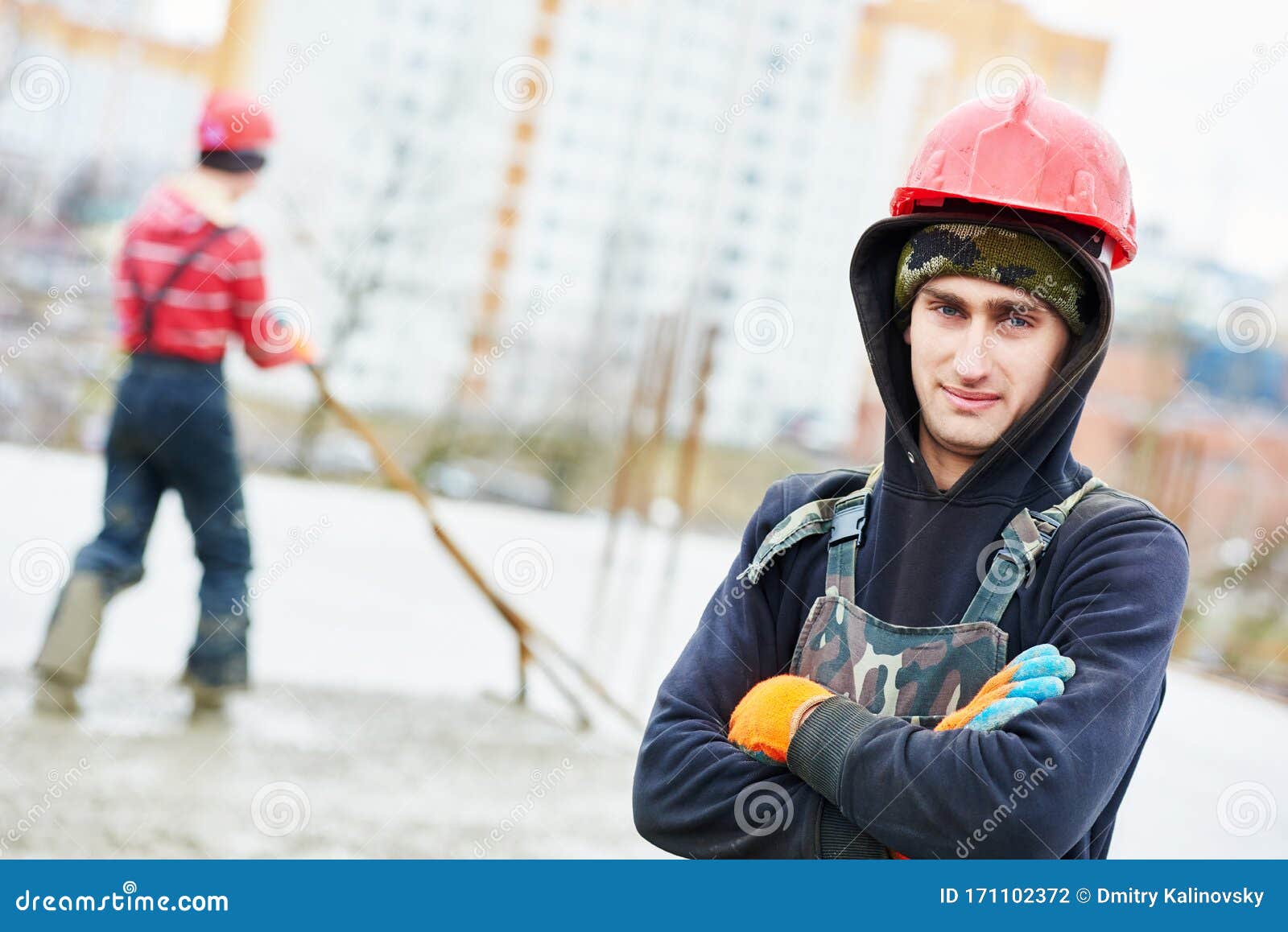 Worker during Concrete Work at Costruction Site Stock Photo - Image of ...