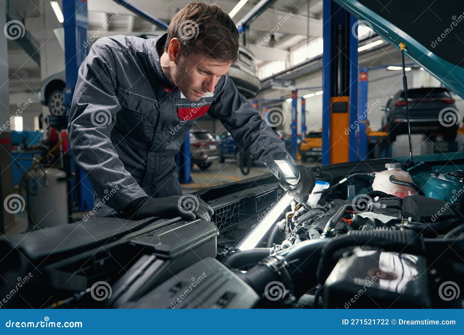 Worker Conducts Full Technical Check of Auto Stock Photo - Image of ...