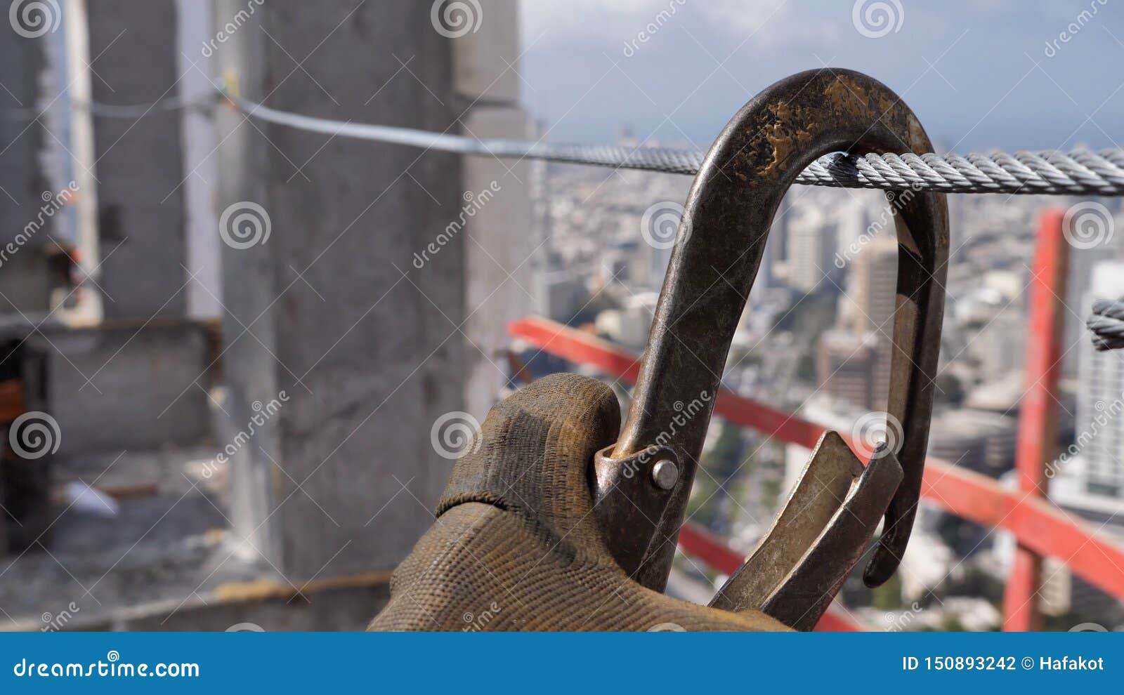 Worker Connected To Lifeline on Constuction Site Stock Photo - Image of ...