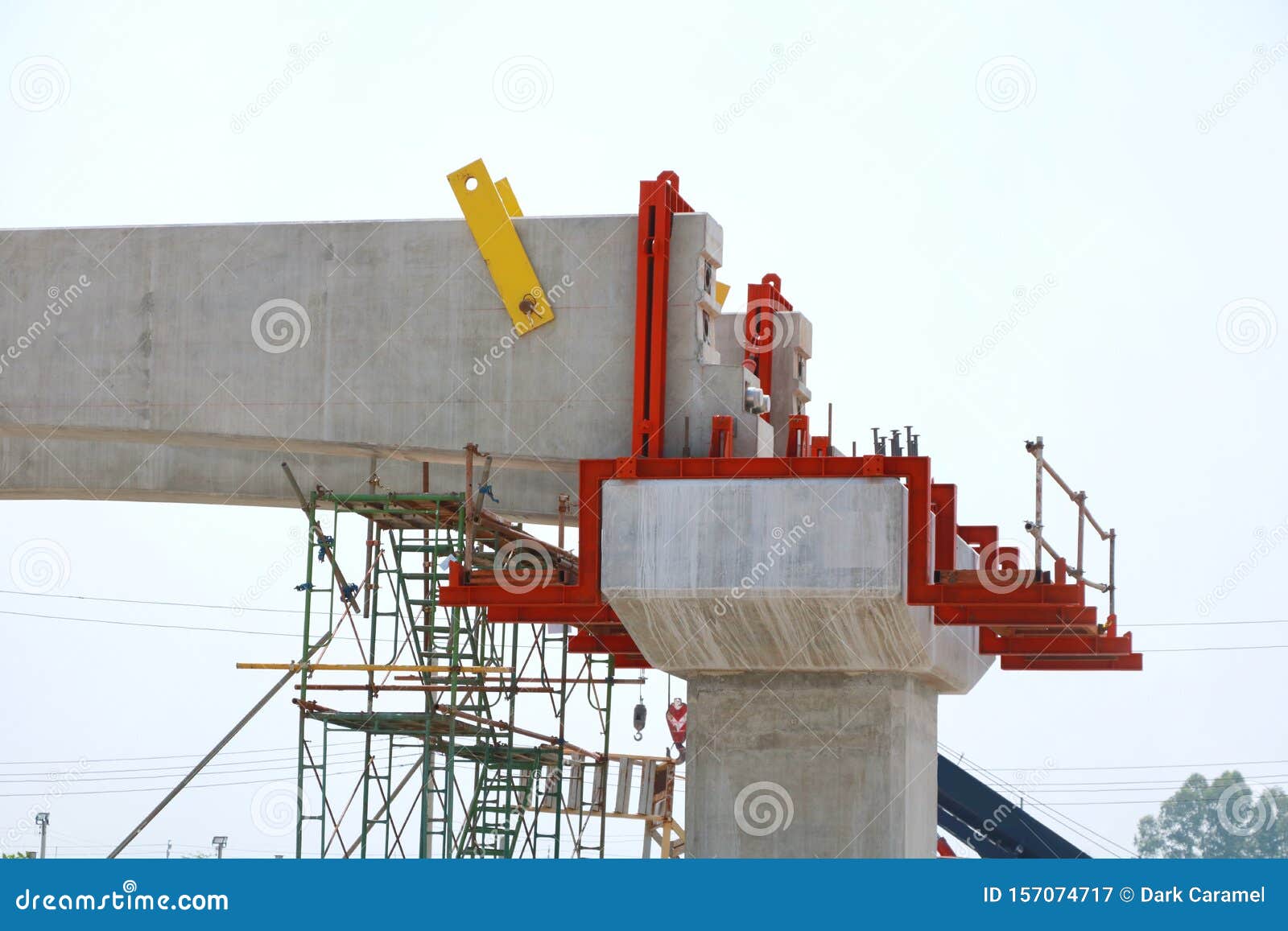Worker Constructing Railways Structure for Electric Train on Blue Sky ...