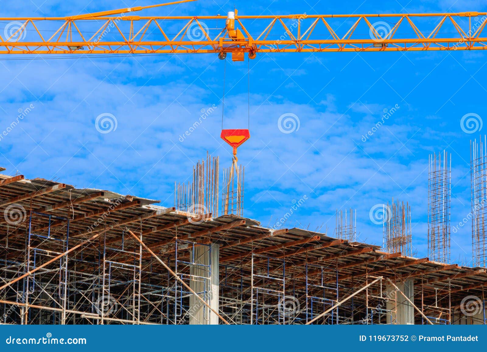 Worker Construction Building Workplace in Develop City and Crane on Sky ...