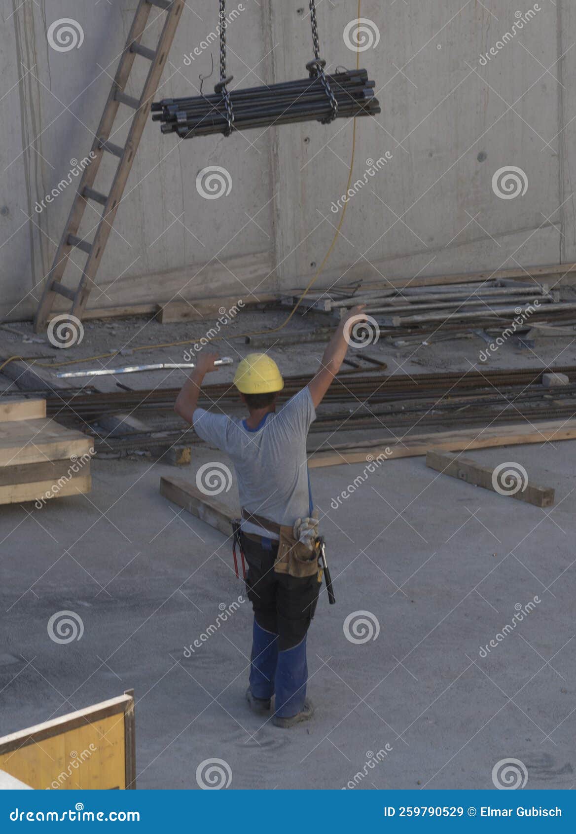 Worker with Construction Crane with Heavy Load Stock Image - Image of ...