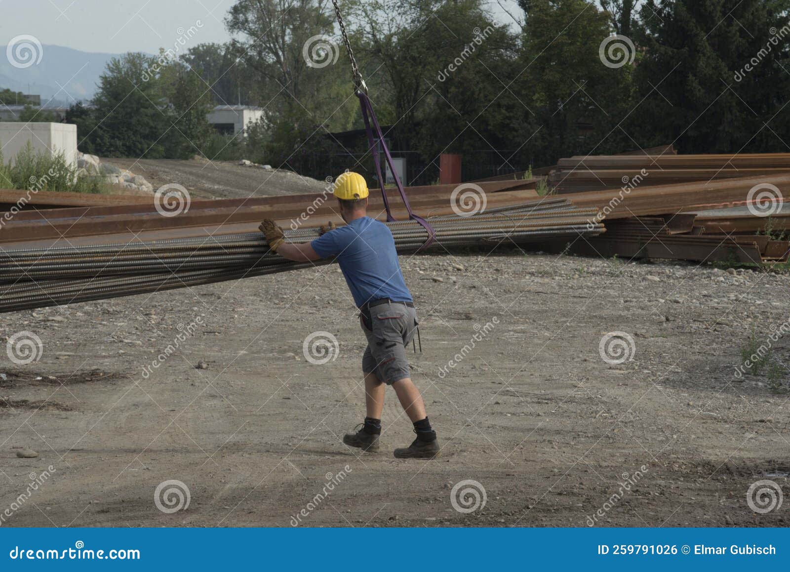Worker with Construction Crane with Heavy Load Stock Photo - Image of ...