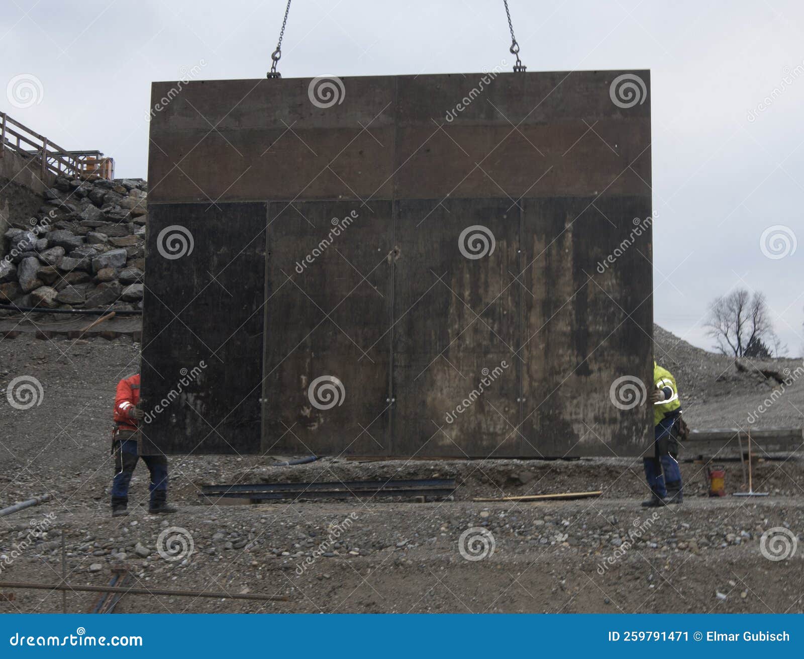 Worker with Construction Crane with Heavy Load Stock Image - Image of ...