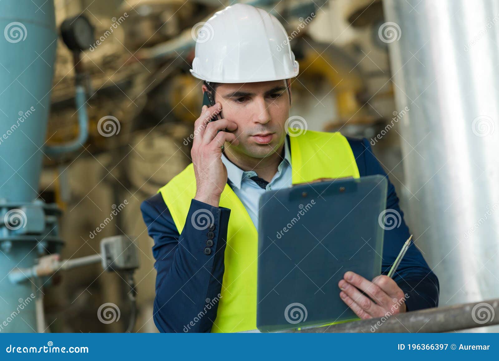 Worker Construction Engineer on Phone Stock Image - Image of male ...